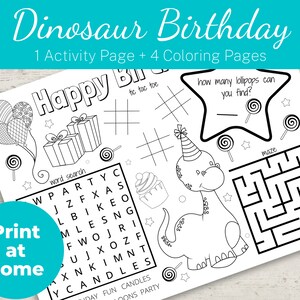 Dinosaur Birthday Activity Coloring Pages | Printable - Etsy