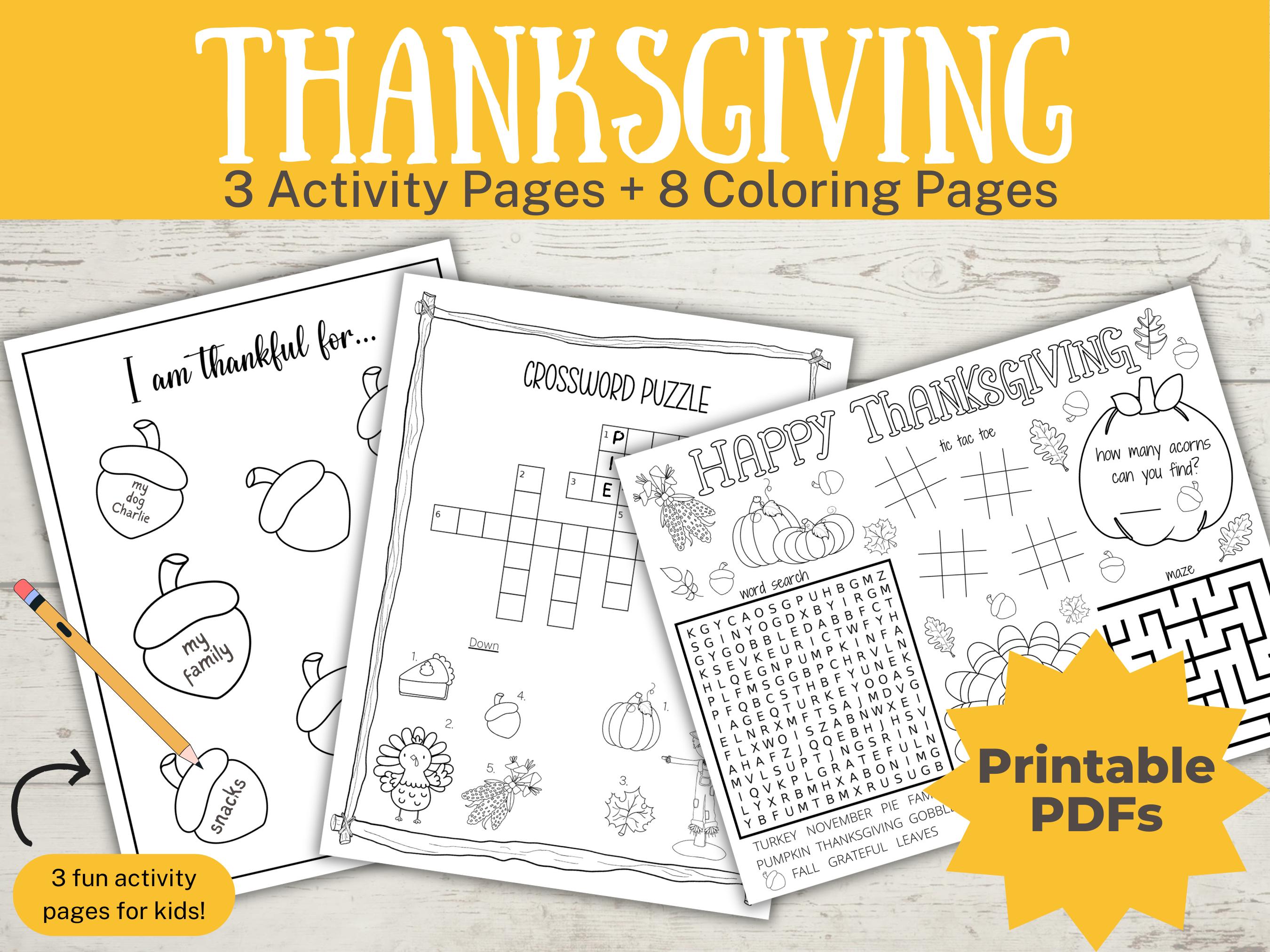 Printable Thanksgiving Activity + Coloring Pages for Kids | Word Search ...