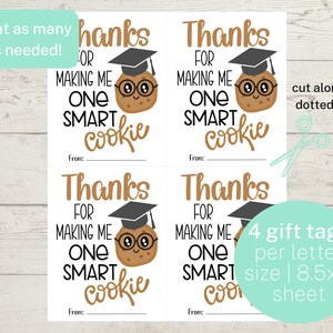 Teacher Thank You Gift Tags | Thanks for Making Me One Smart Cookie ...
