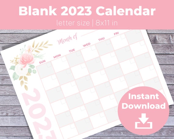 Floral Blank 2023 Monthly Calendar 8.5x11 Letter Size | Etsy