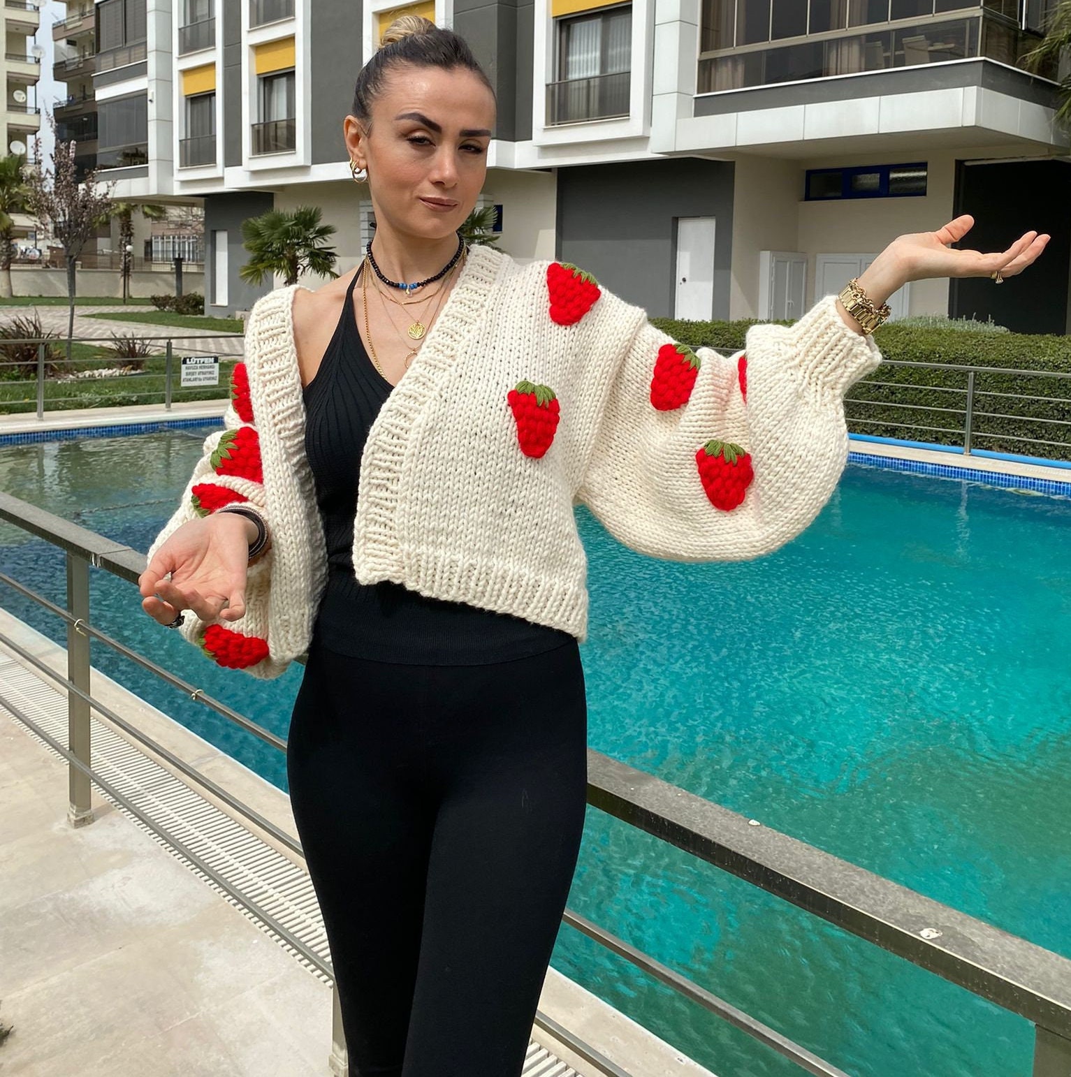 Strawberry Cardigan, Knitting Jacket, Handmade Sweater for Women ...