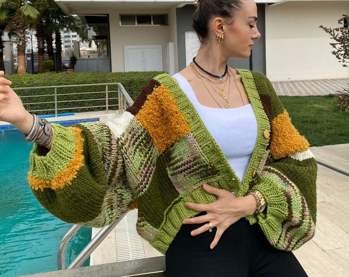Harry Styles Knit Oversized Cardigan Sweater-colourblock Patchwork ...