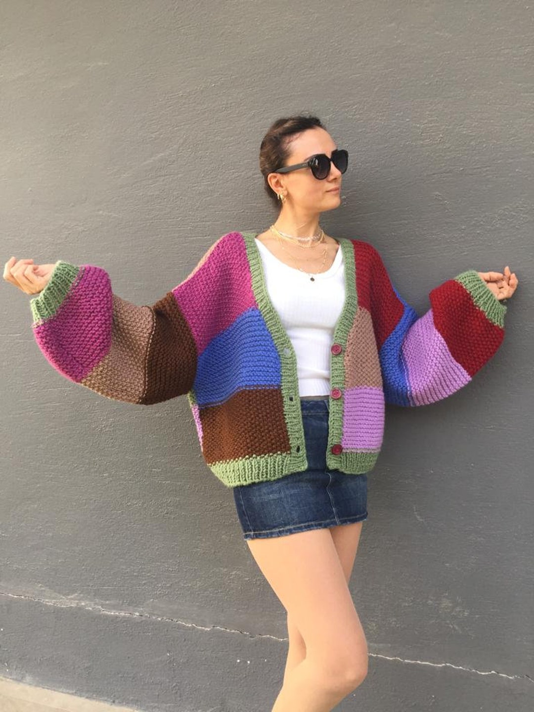 Harry Styles Knit Oversized Cardigan Sweater-colourblock Patchwork ...