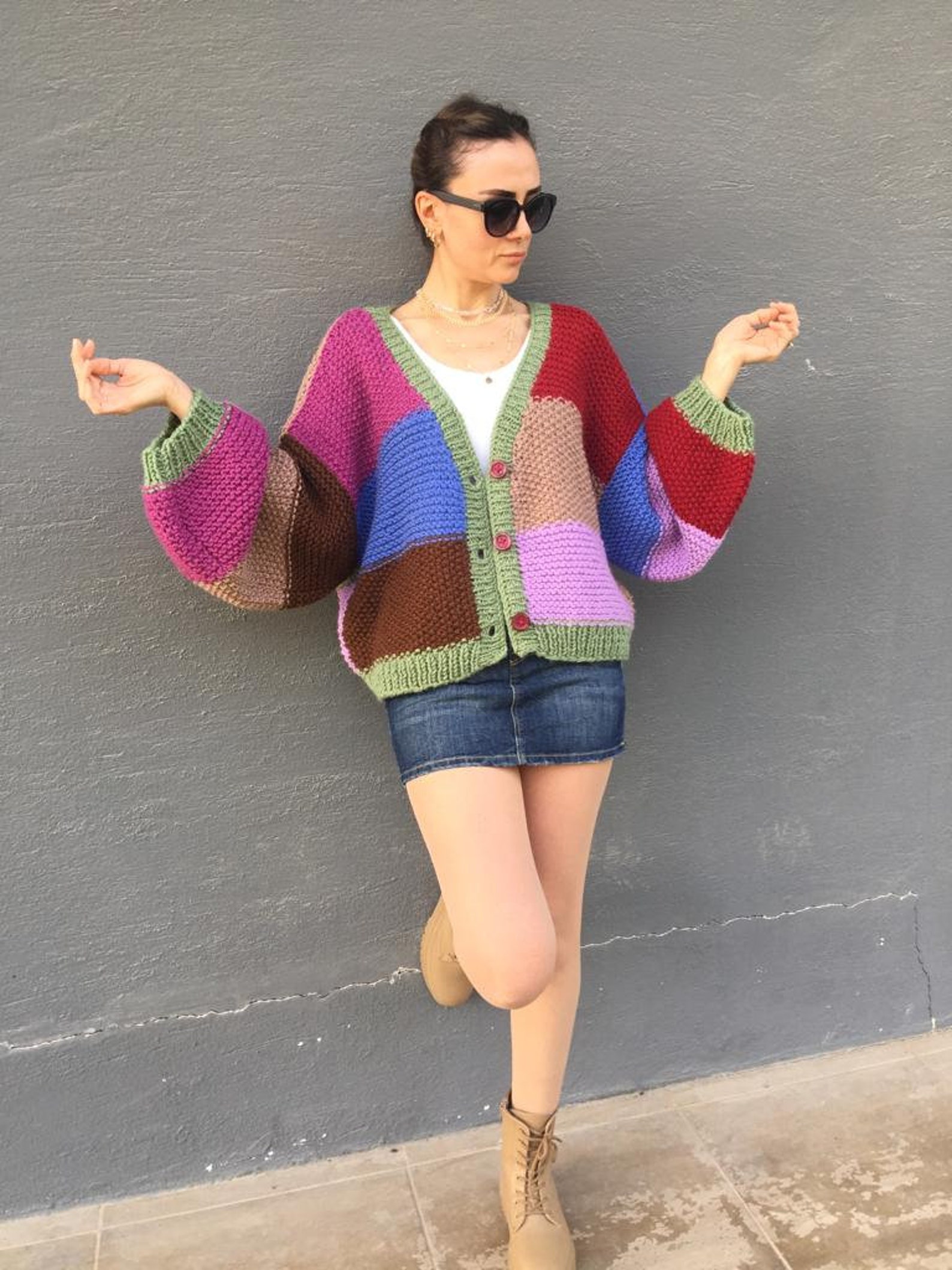 Harry Styles Knit Oversized Cardigan Sweater-colourblock Patchwork ...