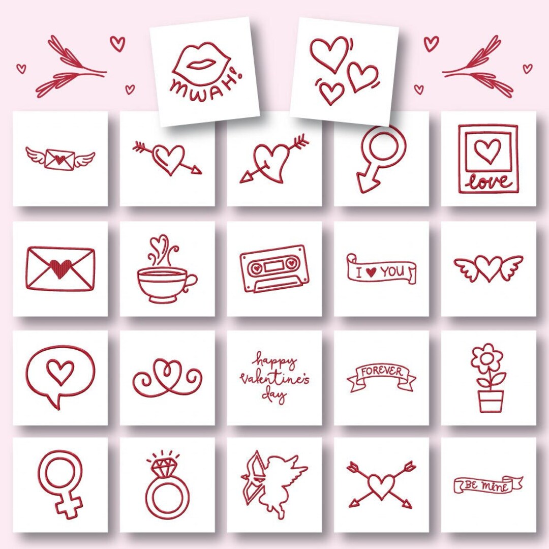 Valentine Line Art Embroidery Design Set 22 DESIGNS! - Etsy