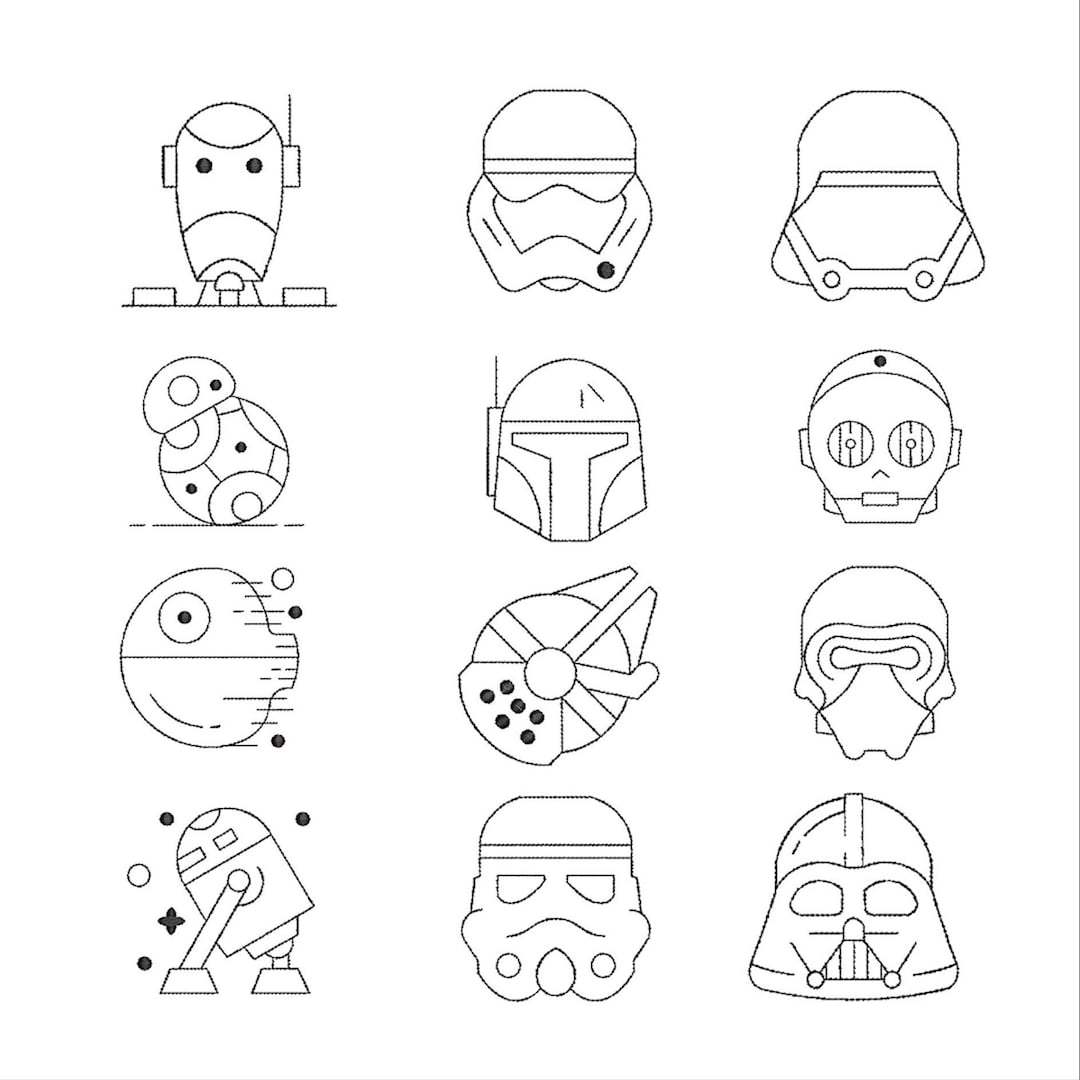 Star Wars Line Art Icon Set 12 Embroidery Designs! - Etsy