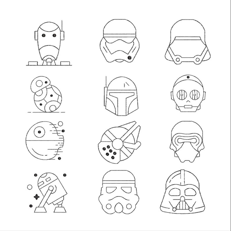 Star Wars Line Art Icon Set 12 Embroidery Designs! - Etsy