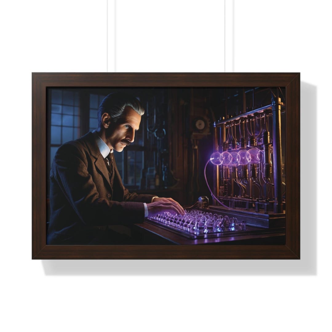 Nikola Tesla Framed Horizontal Poster, Vintage Science Decor ...