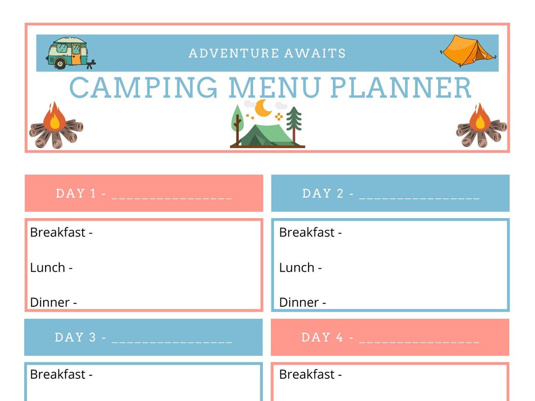 INSTANT DOWNLOAD Camping Menu Planner - Etsy