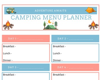 Camping Weekly Menu Planner / Printable PDF Digital Download / Space ...