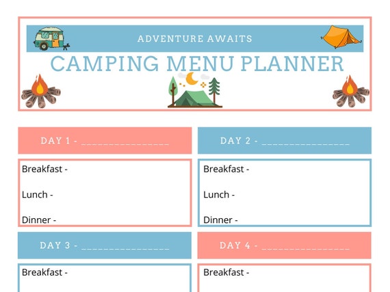 INSTANT DOWNLOAD Camping Menu Planner - Etsy