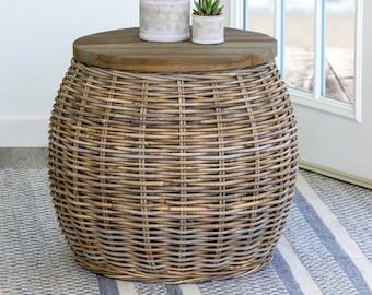 Round Cane Side Table - Etsy