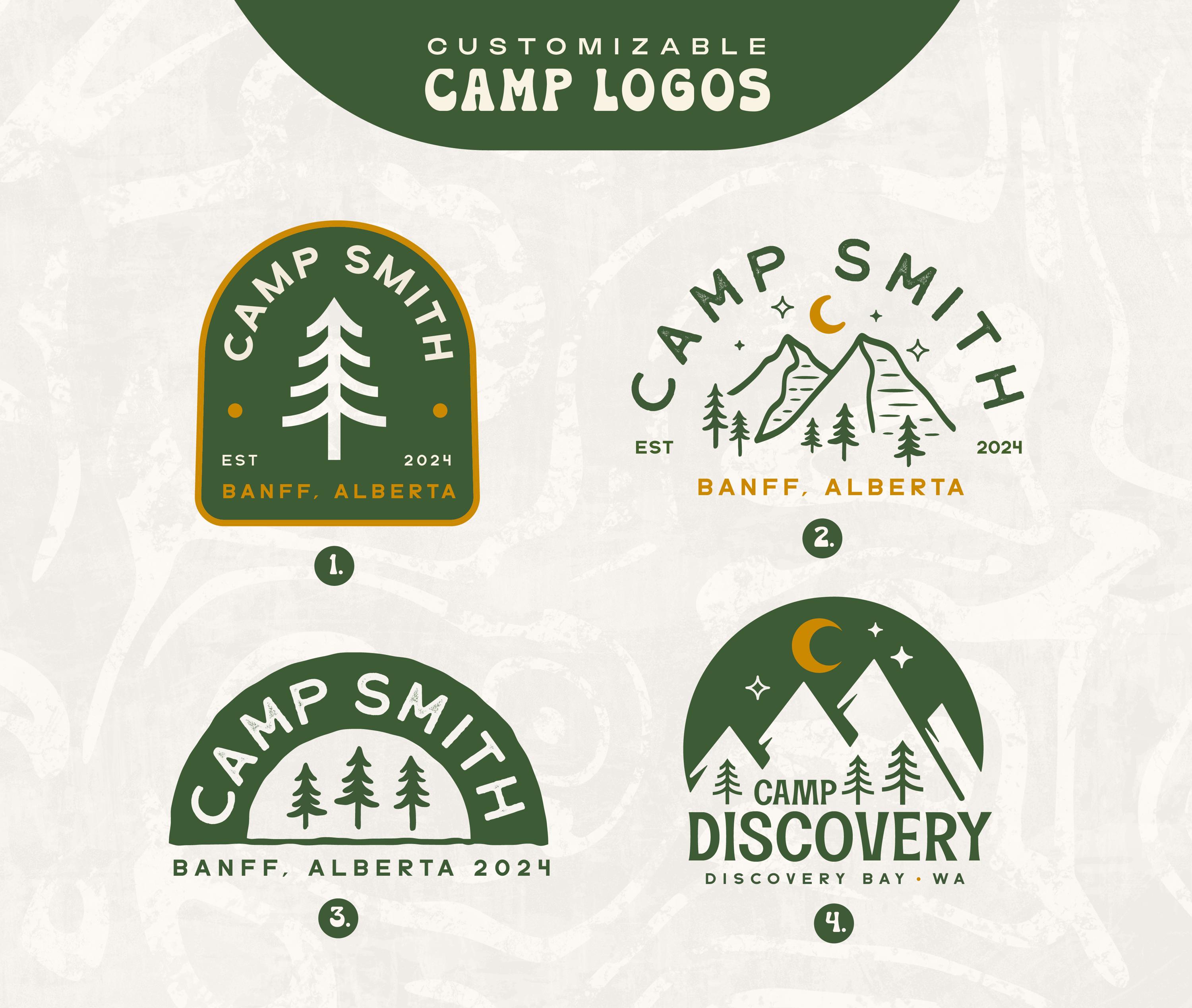 Custom Camp Logo, Outdoor Forest Mountain Bach Logo, Bridal Party Logos ...