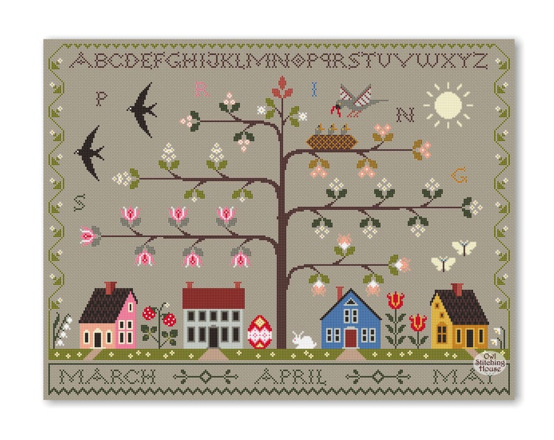 Cross Stitch Pattern Season Spring Tree Sampler Season - Etsy