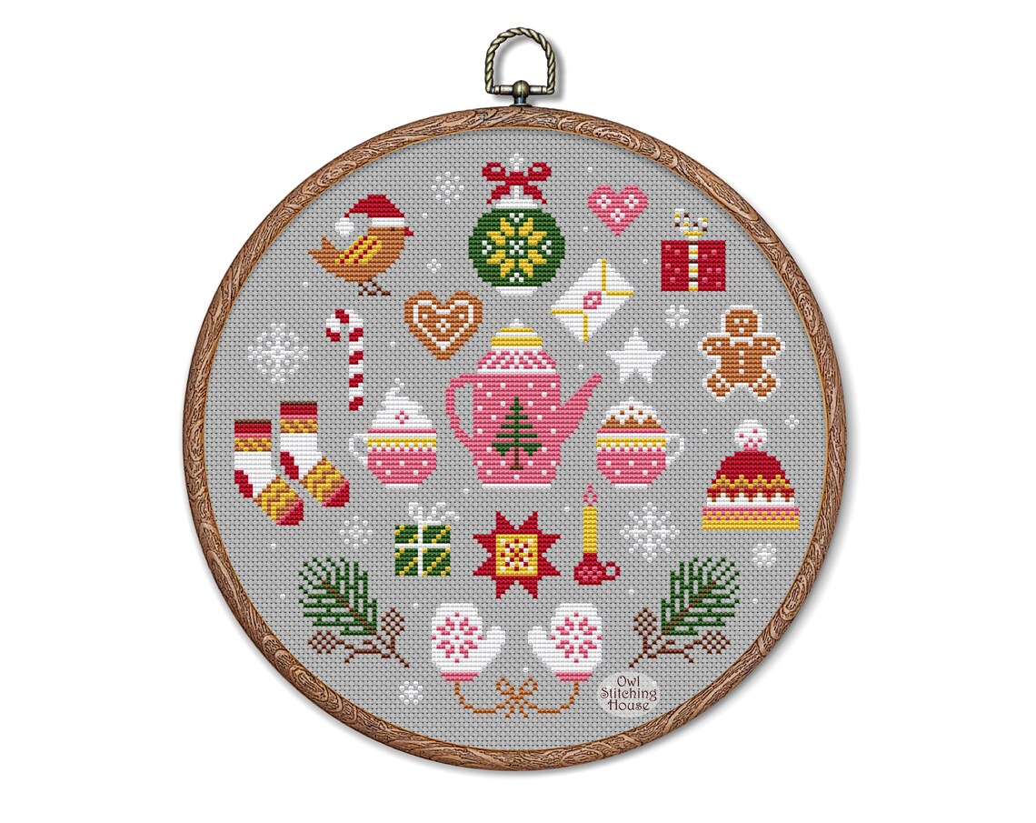 Merry Christmas Cross Stitch Round Sampler, Winter Pattern Pdf - Etsy