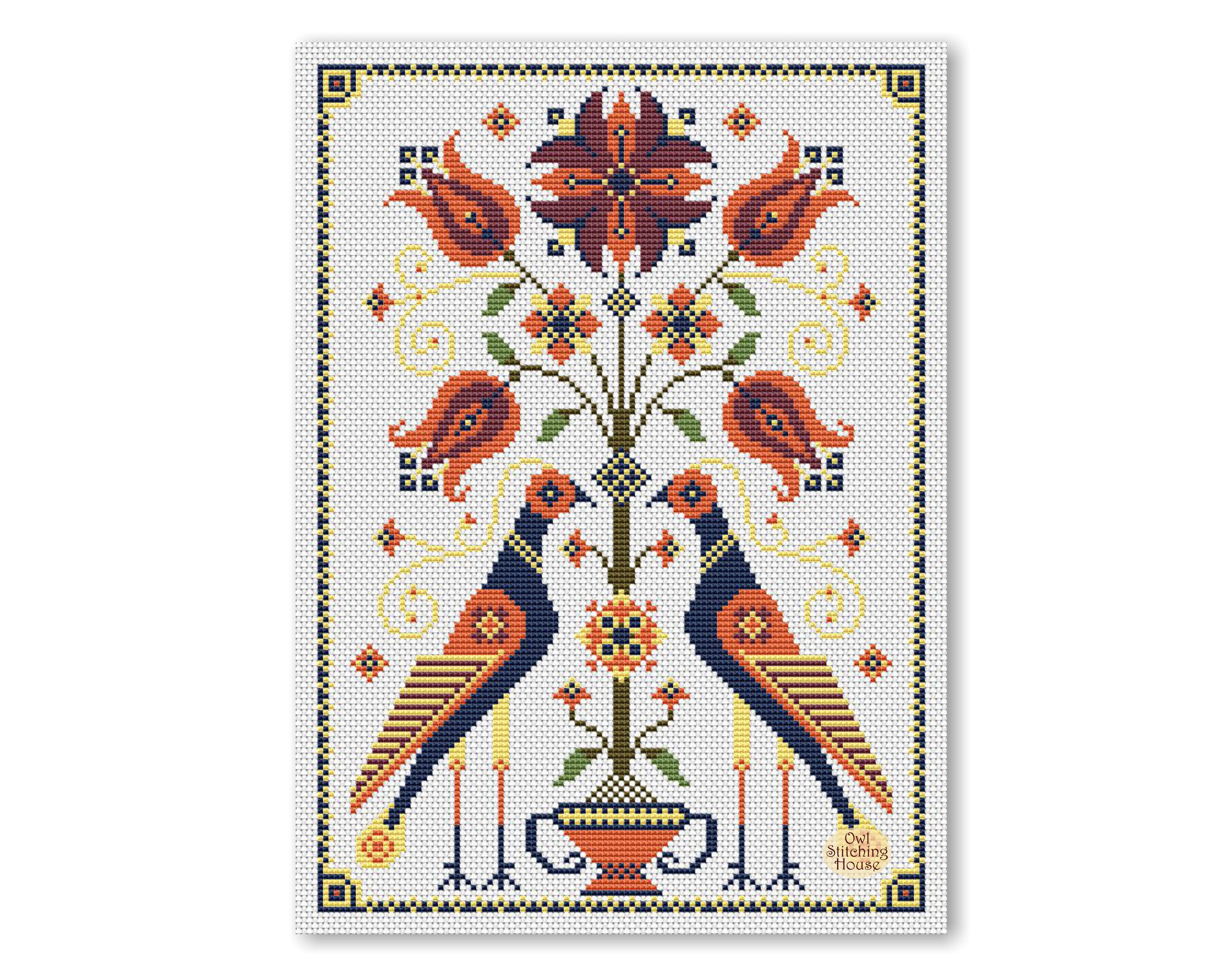 Fraktur Cross Stitch Pattern Birds 2 Modern Folk Embroidery - Etsy