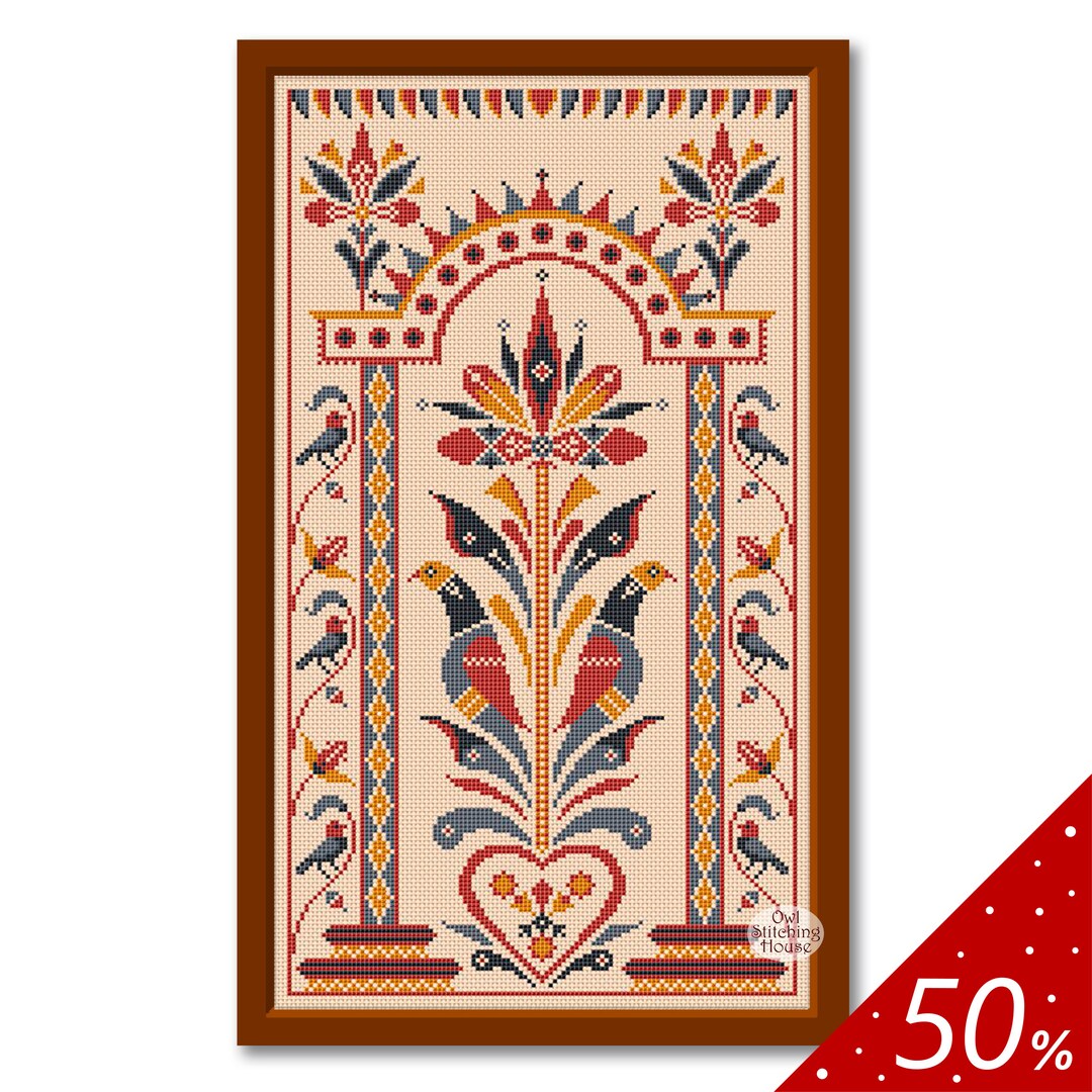 Fraktur Cross Stitch Pattern Birds 4, Modern Folk Embroidery, Sampler ...