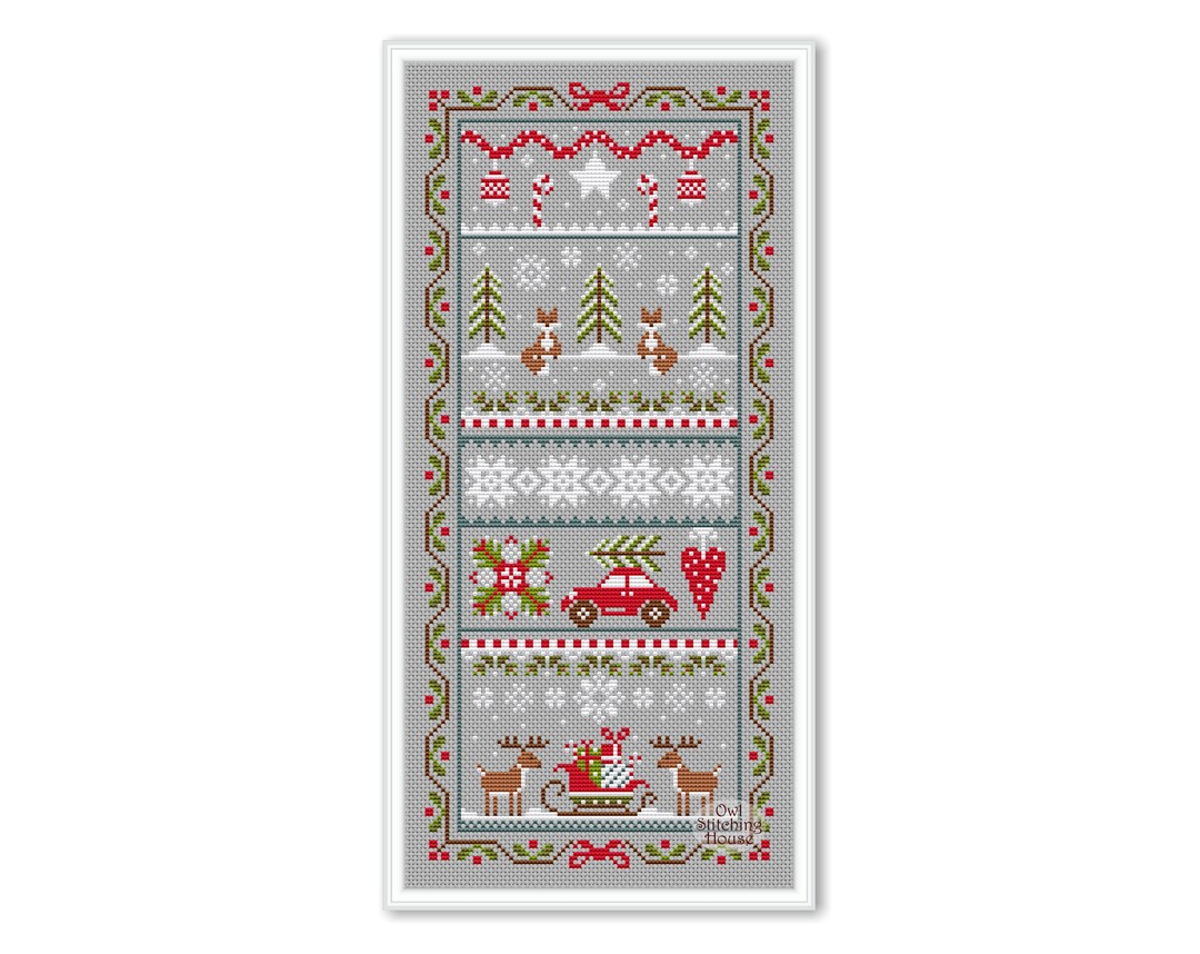 Merry Christmas Cross Stitch Sampler, Winter Primitive Sampler - Etsy