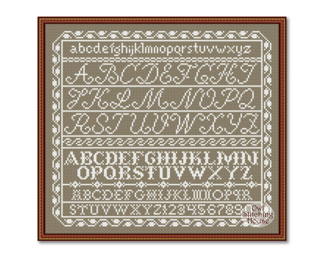 Cross Stitch Sampler Monochrome Alphabet, Vintage Sampler Letter ...
