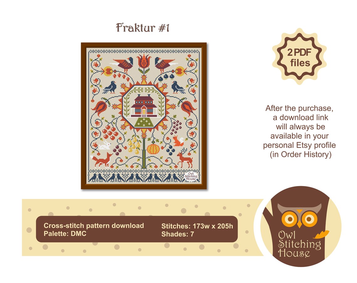 Fraktur Cross Stitch Pattern 1 Modern Folk Embroidery - Etsy