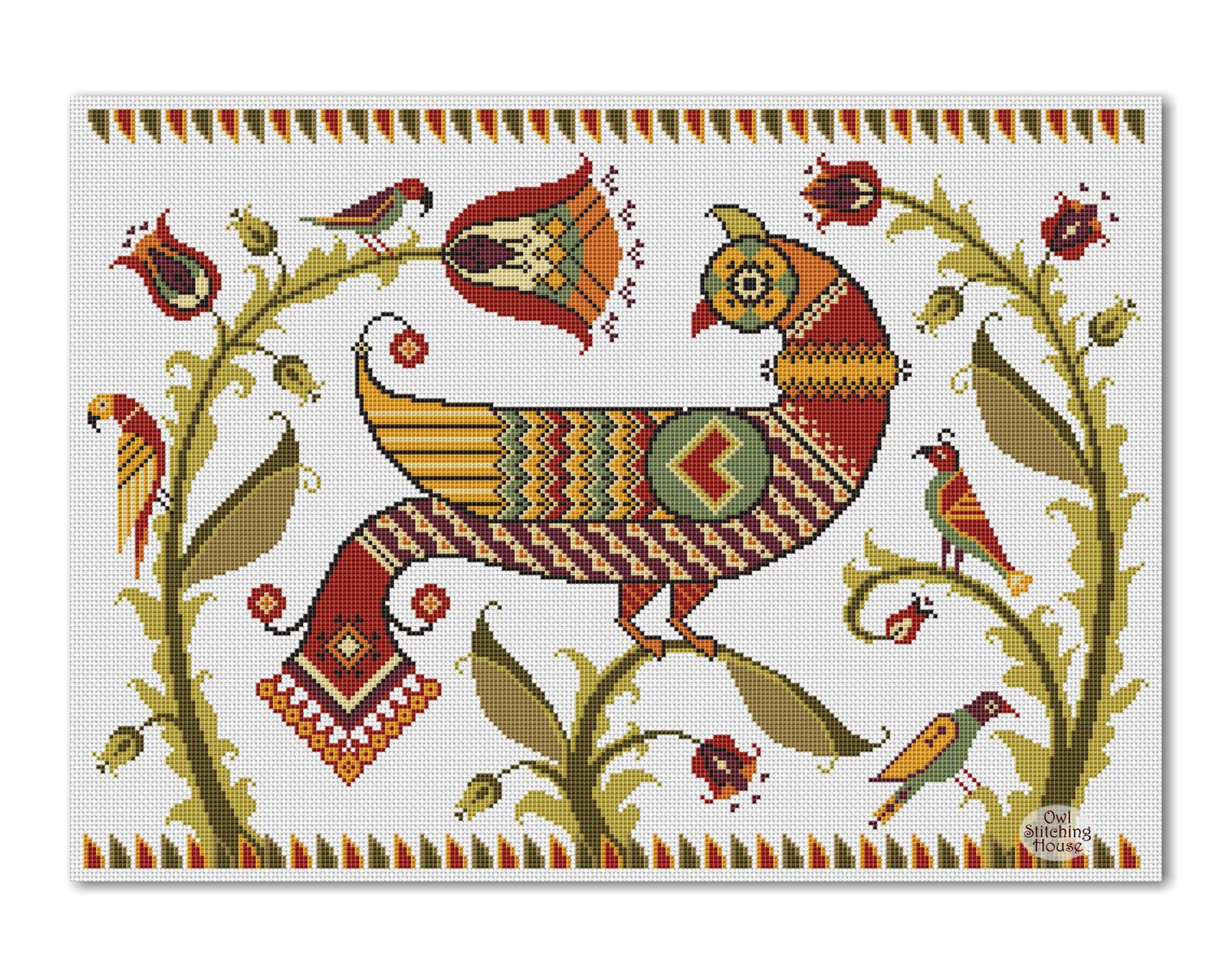 Fraktur Cross Stitch Pattern Birds 6 Modern Folk Embroidery - Etsy