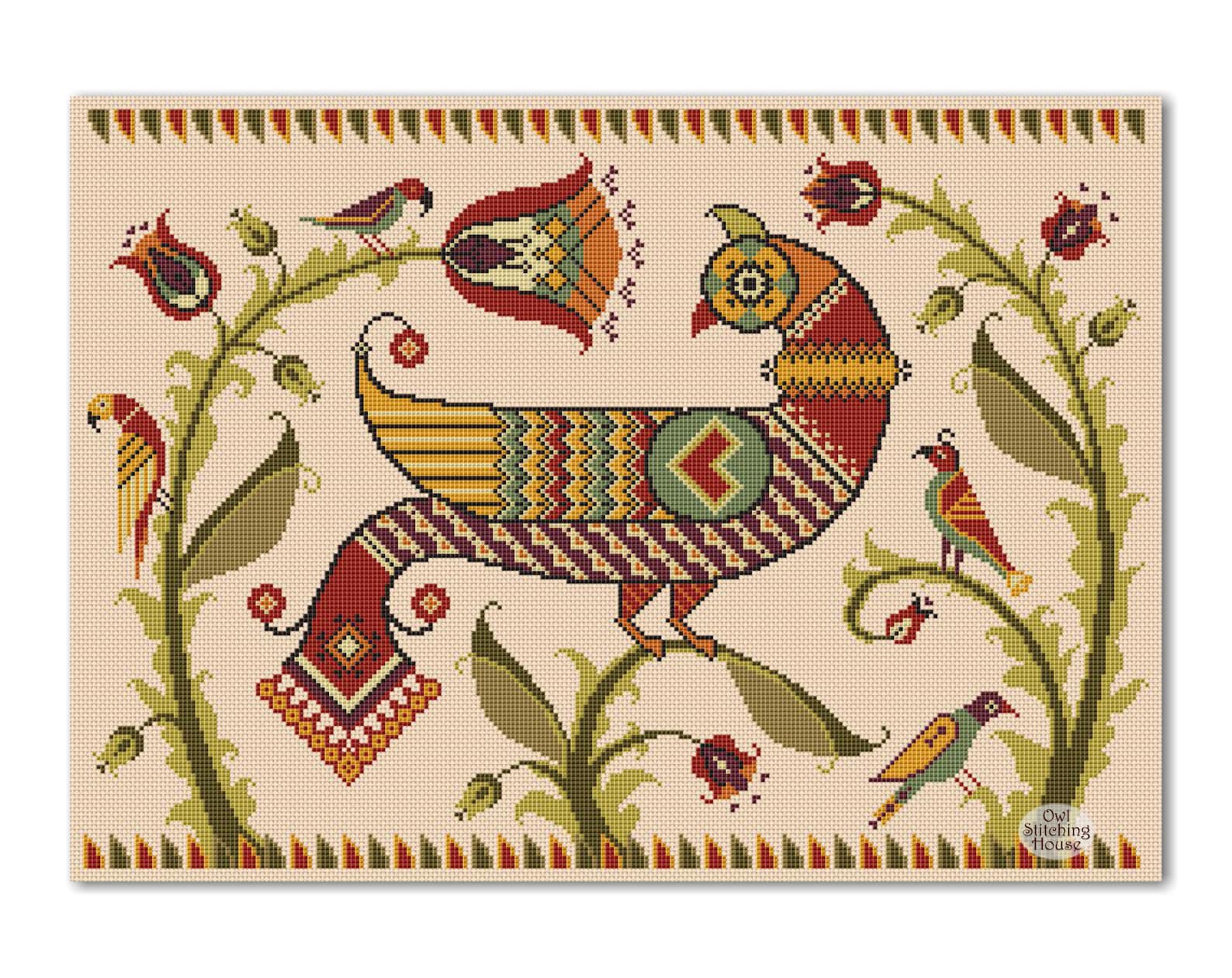 Fraktur Cross Stitch Pattern Birds 6 Modern Folk Embroidery - Etsy
