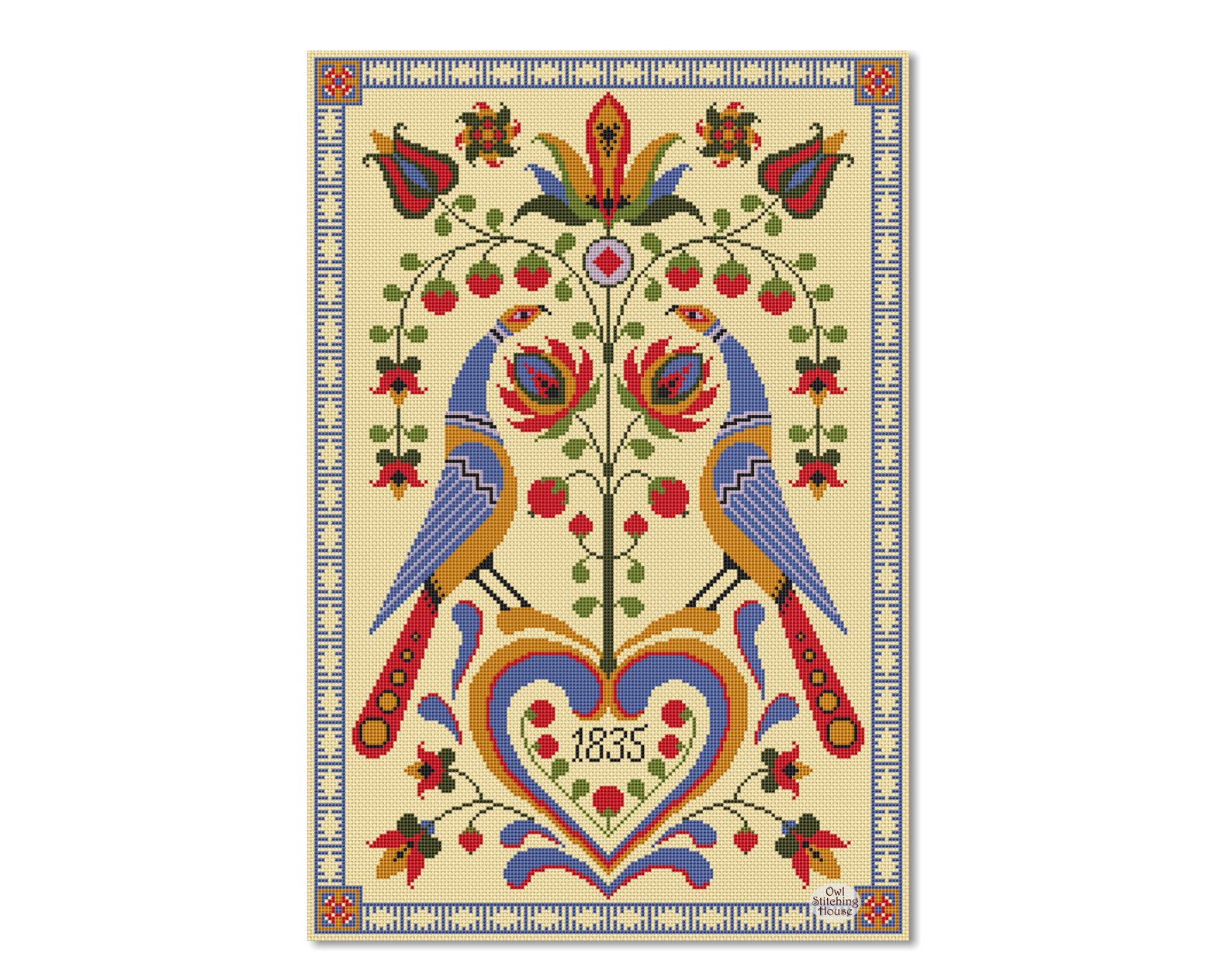Fraktur Birds Cross Stitch Pattern 9 Modern Folk Embroidery - Etsy