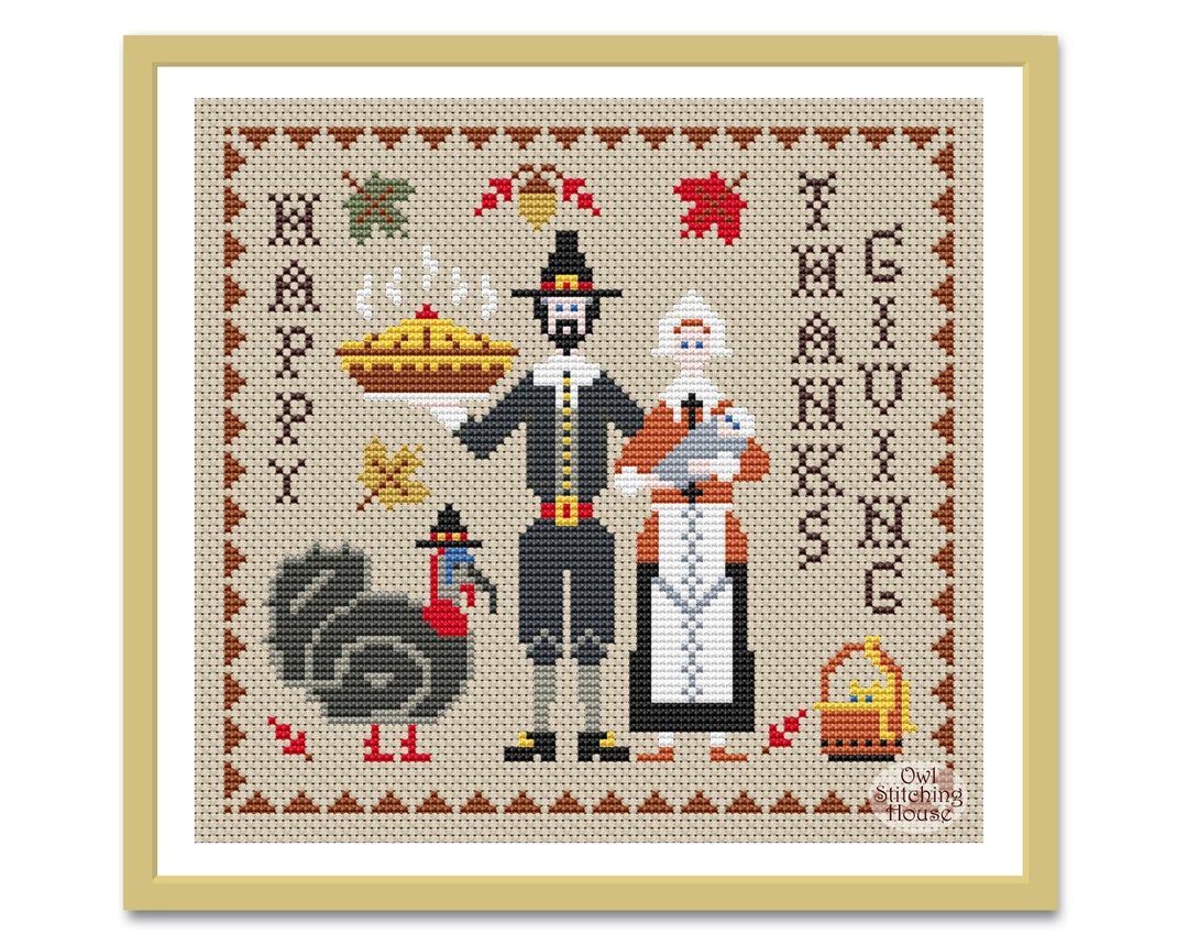 Happy Thanksgiving Cross Stitch Sampler: Vintage Primitive Pattern (PDF ...