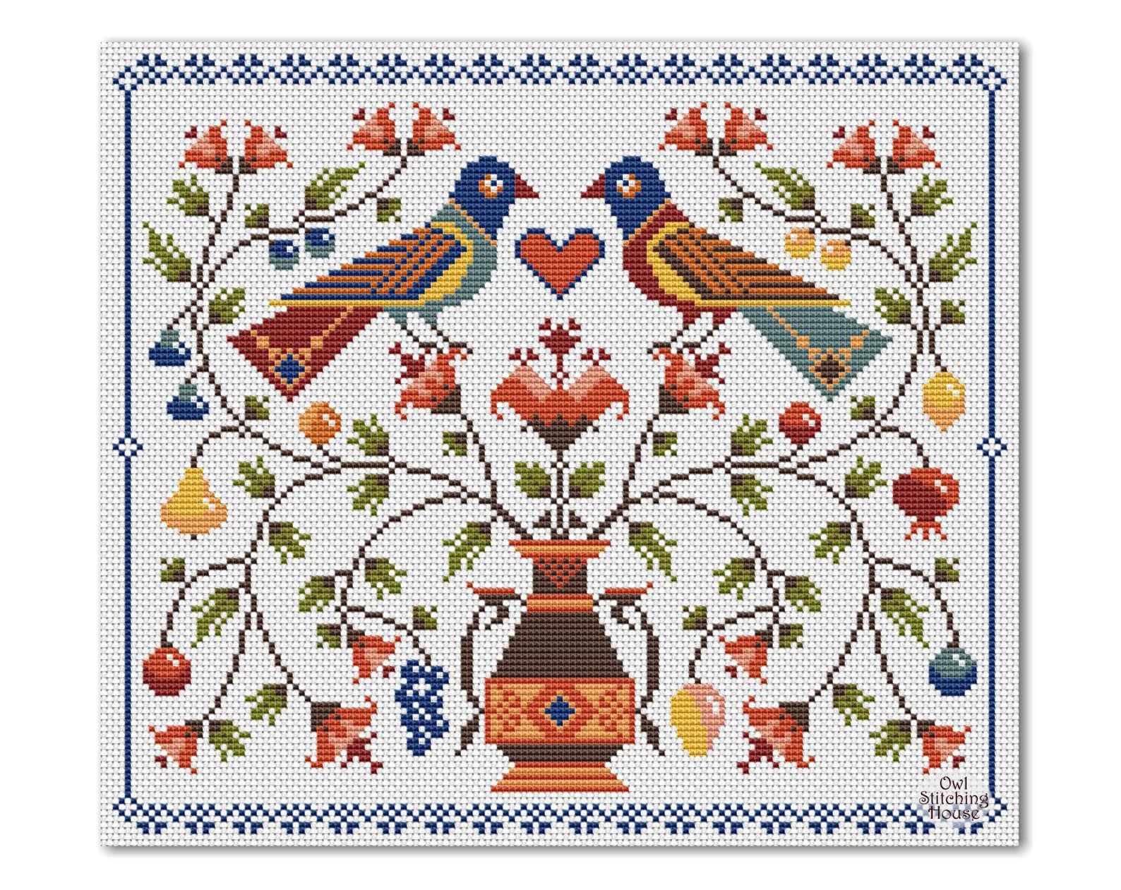 Fraktur Birds Cross Stitch Pattern 5 Modern Folk Embroidery - Etsy