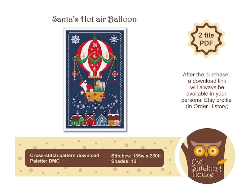 Merry Christmas Cross Stitch Santa's Hot Air Balloon - Etsy