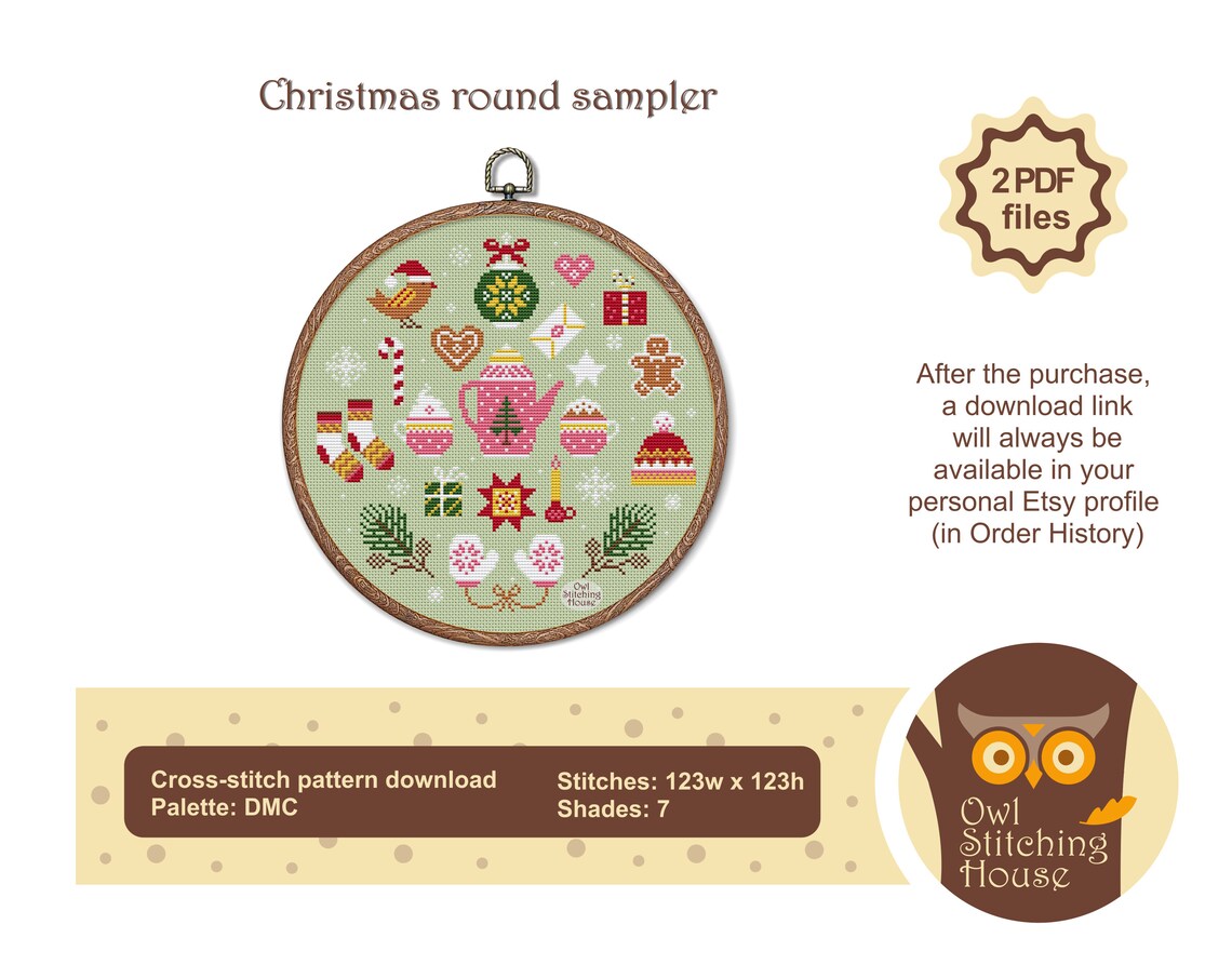 Merry Christmas Cross Stitch Round Sampler, Winter Pattern Pdf - Etsy