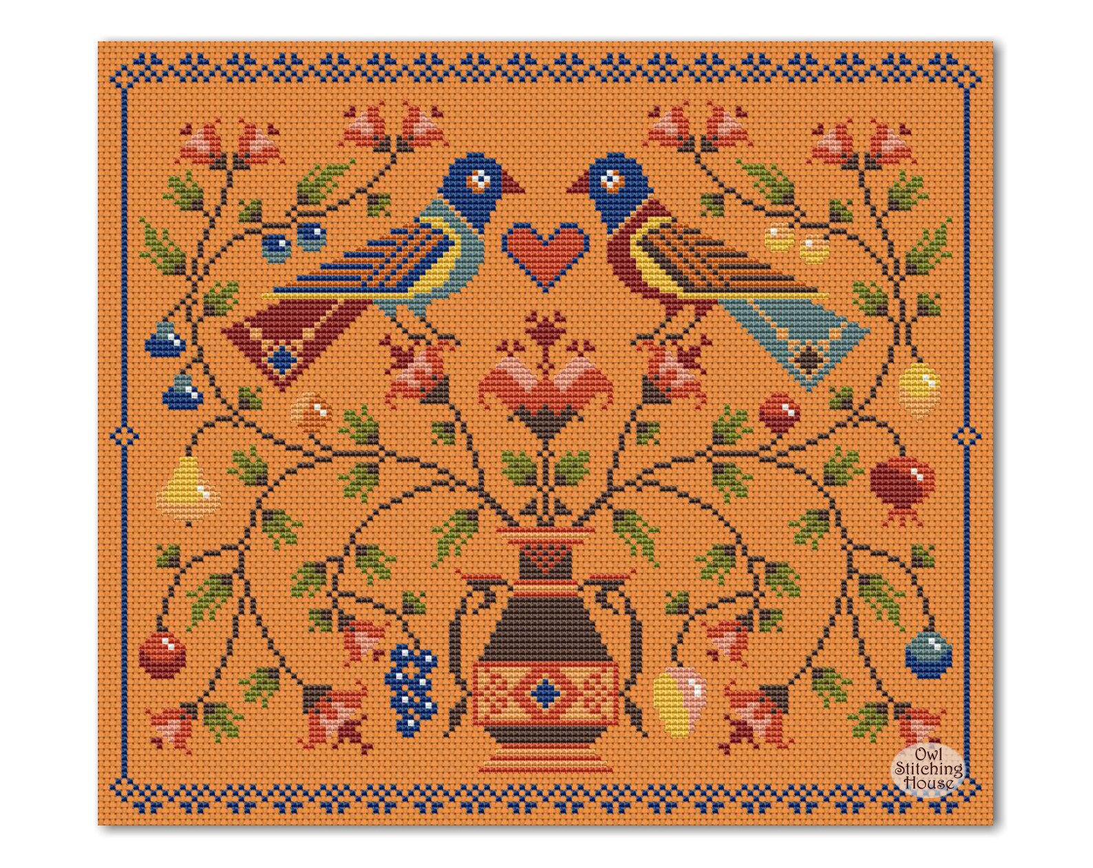 Fraktur Birds Cross Stitch Pattern 5 Modern Folk Embroidery - Etsy