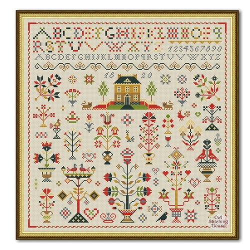 Cross Stitch Pattern PDF Sampler Flowers and Birds Primitive - Etsy