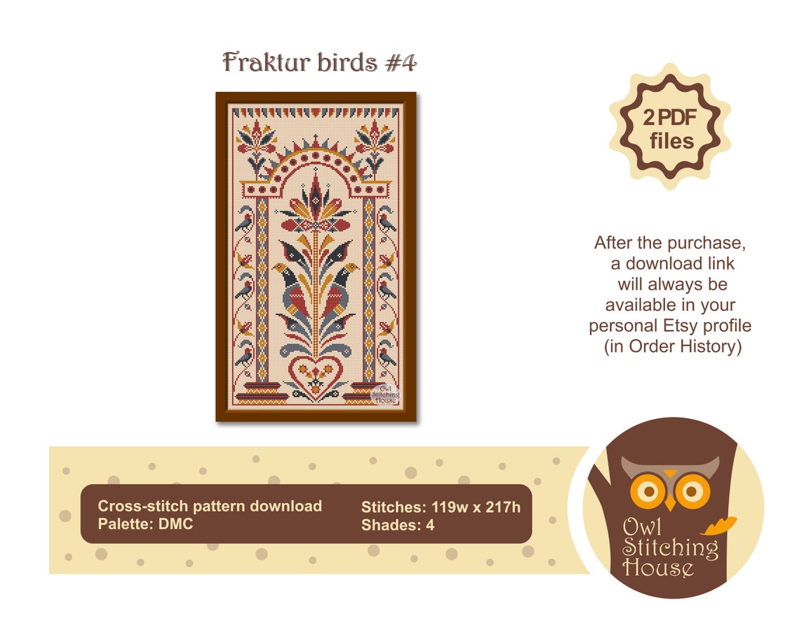 Fraktur Cross Stitch Pattern Birds 4 Modern Folk Embroidery - Etsy