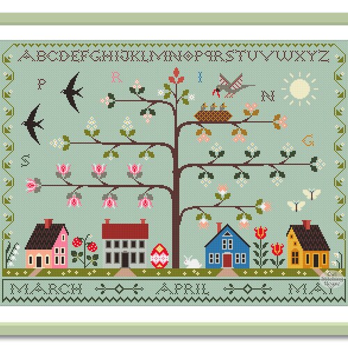 Cross Stitch Pattern Season Spring Tree Sampler Season - Etsy
