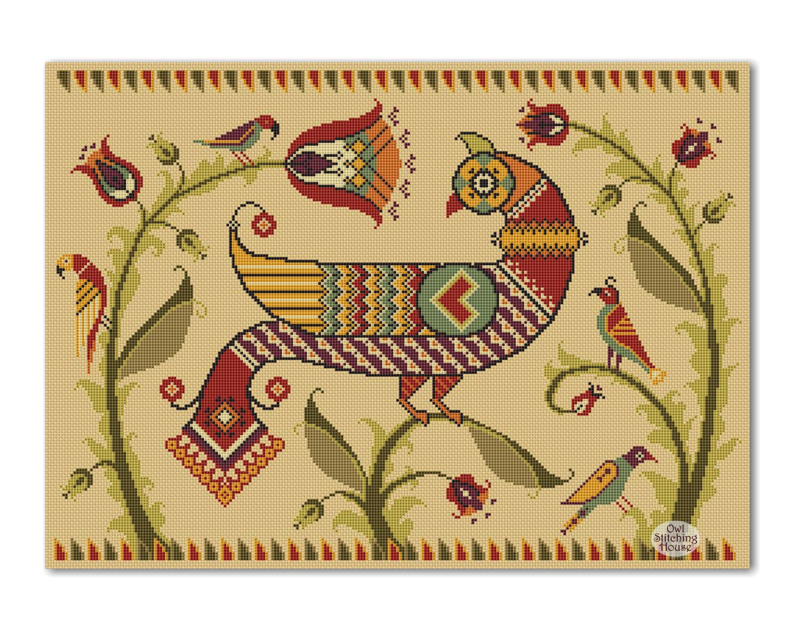 Fraktur Cross Stitch Pattern Birds 6 Modern Folk Embroidery - Etsy