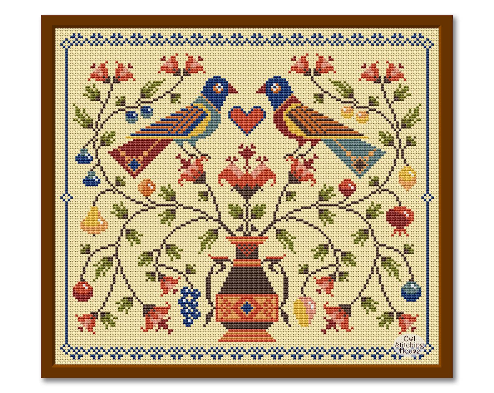 Fraktur Birds Cross Stitch Pattern 5 Modern Folk Embroidery - Etsy