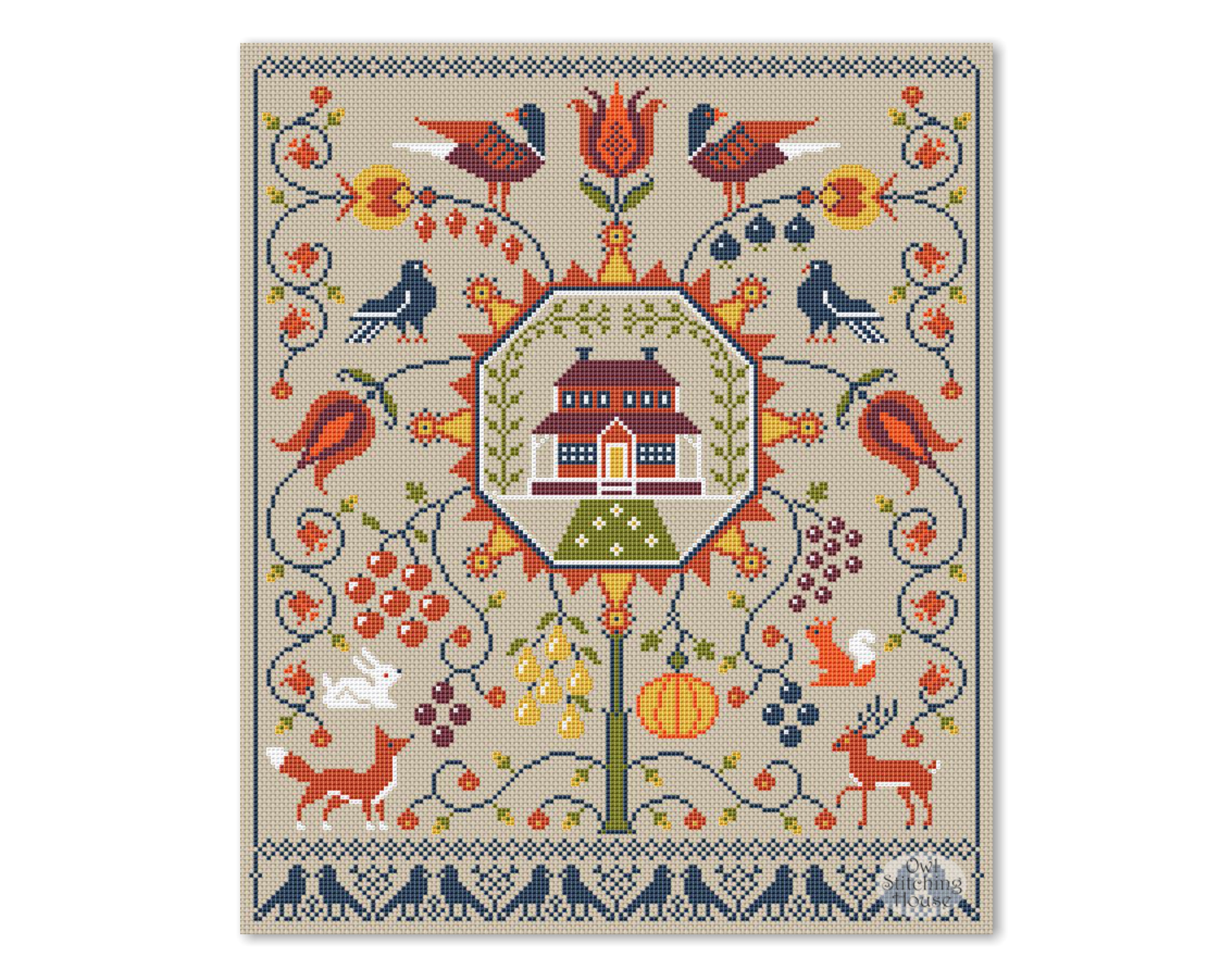 Fraktur Cross Stitch Pattern #1, Modern Folk Embroidery, Sampler Pdf - Etsy