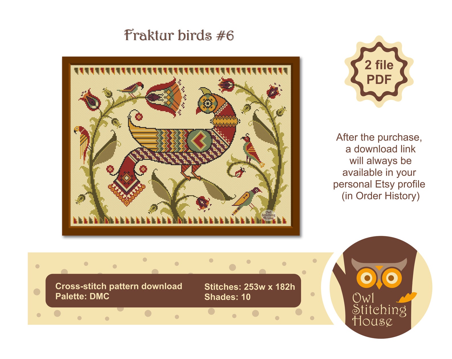 Fraktur Cross Stitch Pattern Birds 6 Modern Folk Embroidery - Etsy