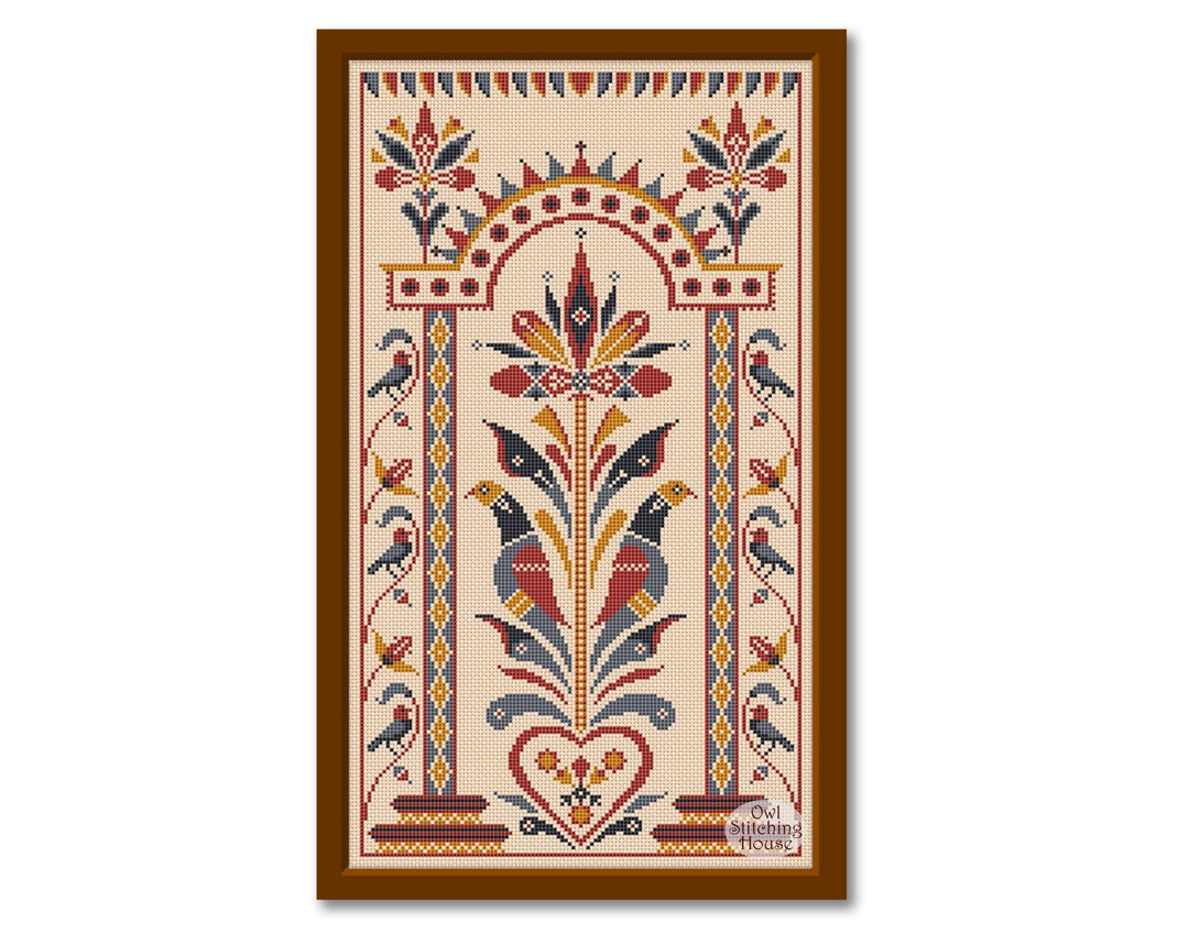 Fraktur Cross Stitch Pattern Birds #4, Modern Folk Embroidery, Sampler ...