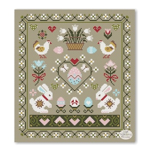 Easter Cross Stitch Pattern, Easter Primitive Sampler, Easter Rabbit ...
