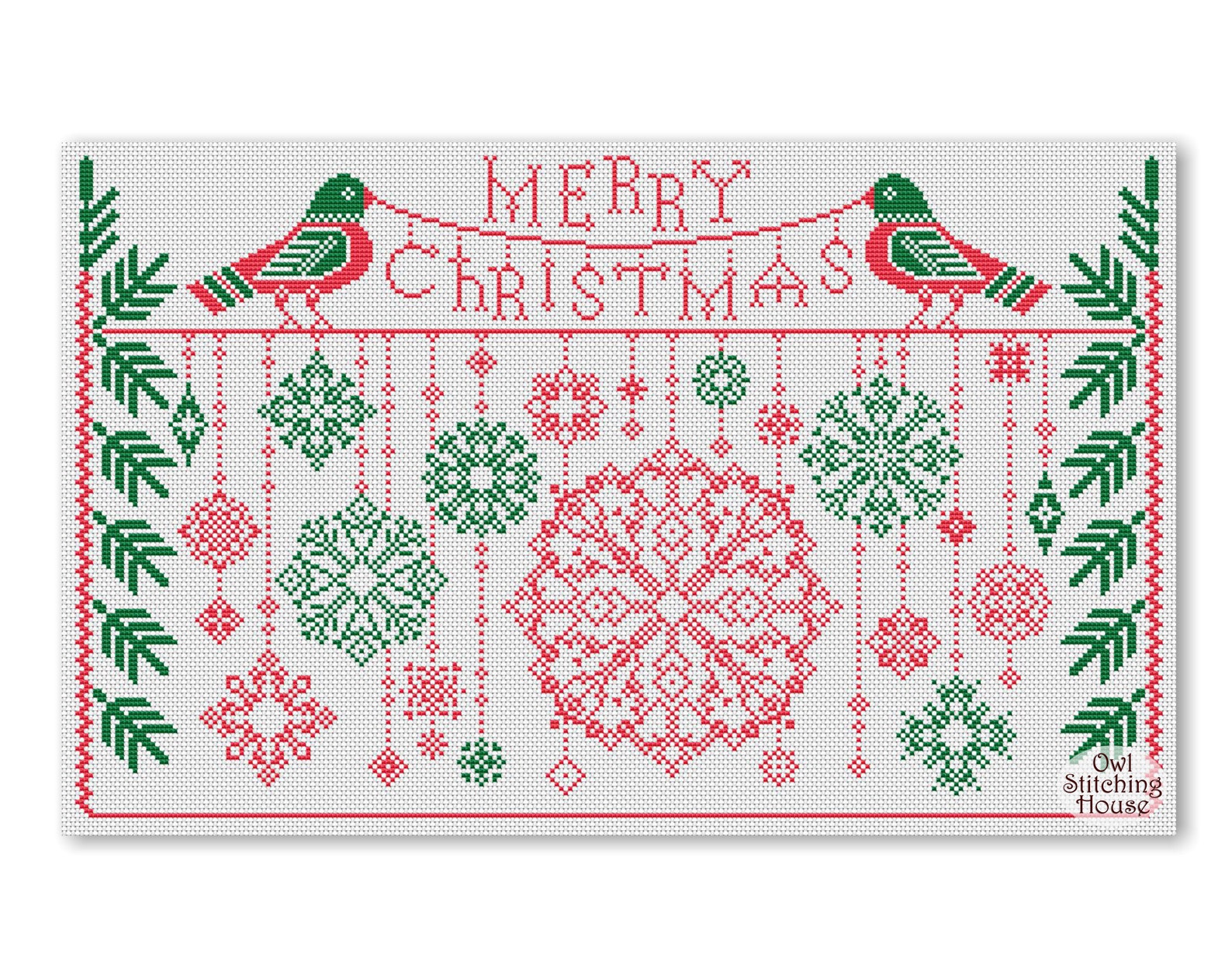 Merry Christmas Birds Cross Stitch Pattern: Winter Snowflakes (PDF ...