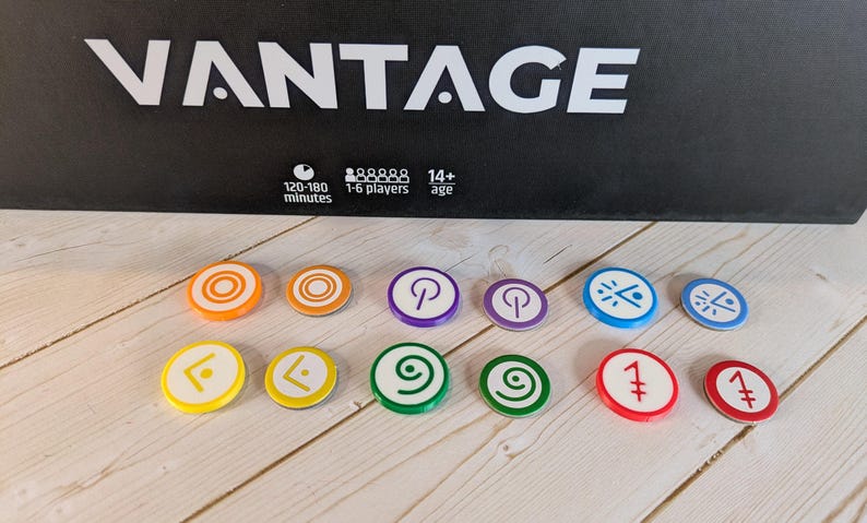 Vantage Board Game Upgrade ※ Skill Tokens, Coins and Forest Green Box ...
