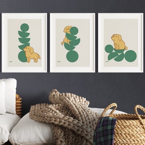 Mid Century Modern Golden Retriever Stack Set of 3 - Etsy