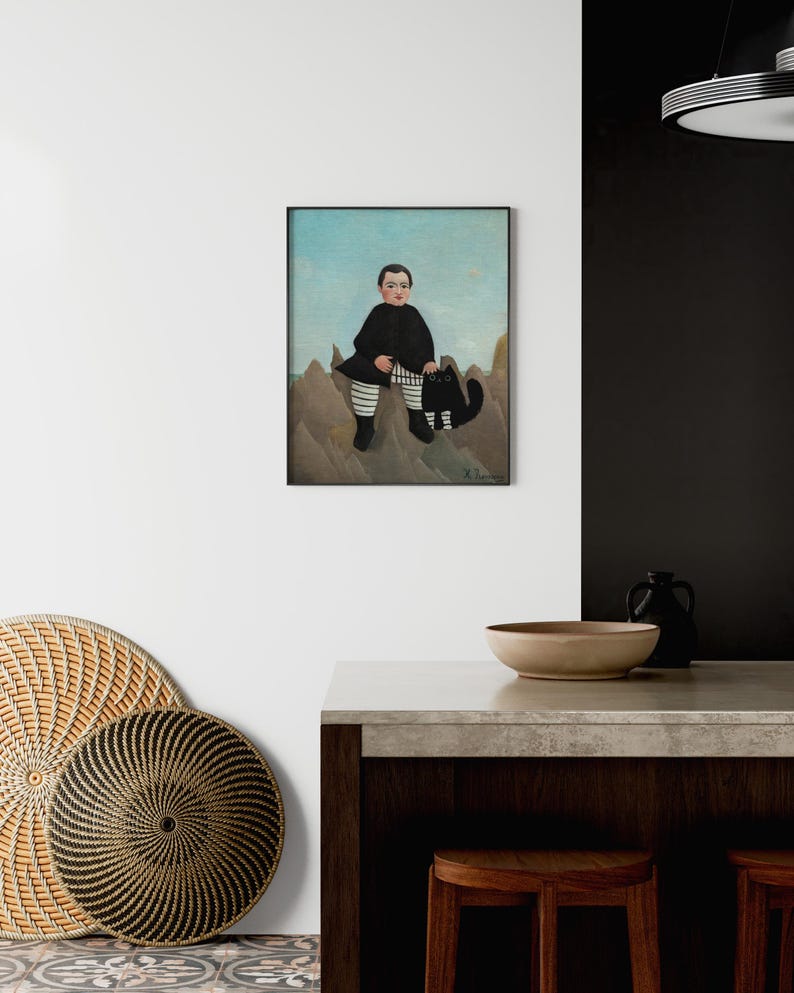 Rousseau Cat Art Print – Quirky Black Cat in the Boy on the Rocks ...