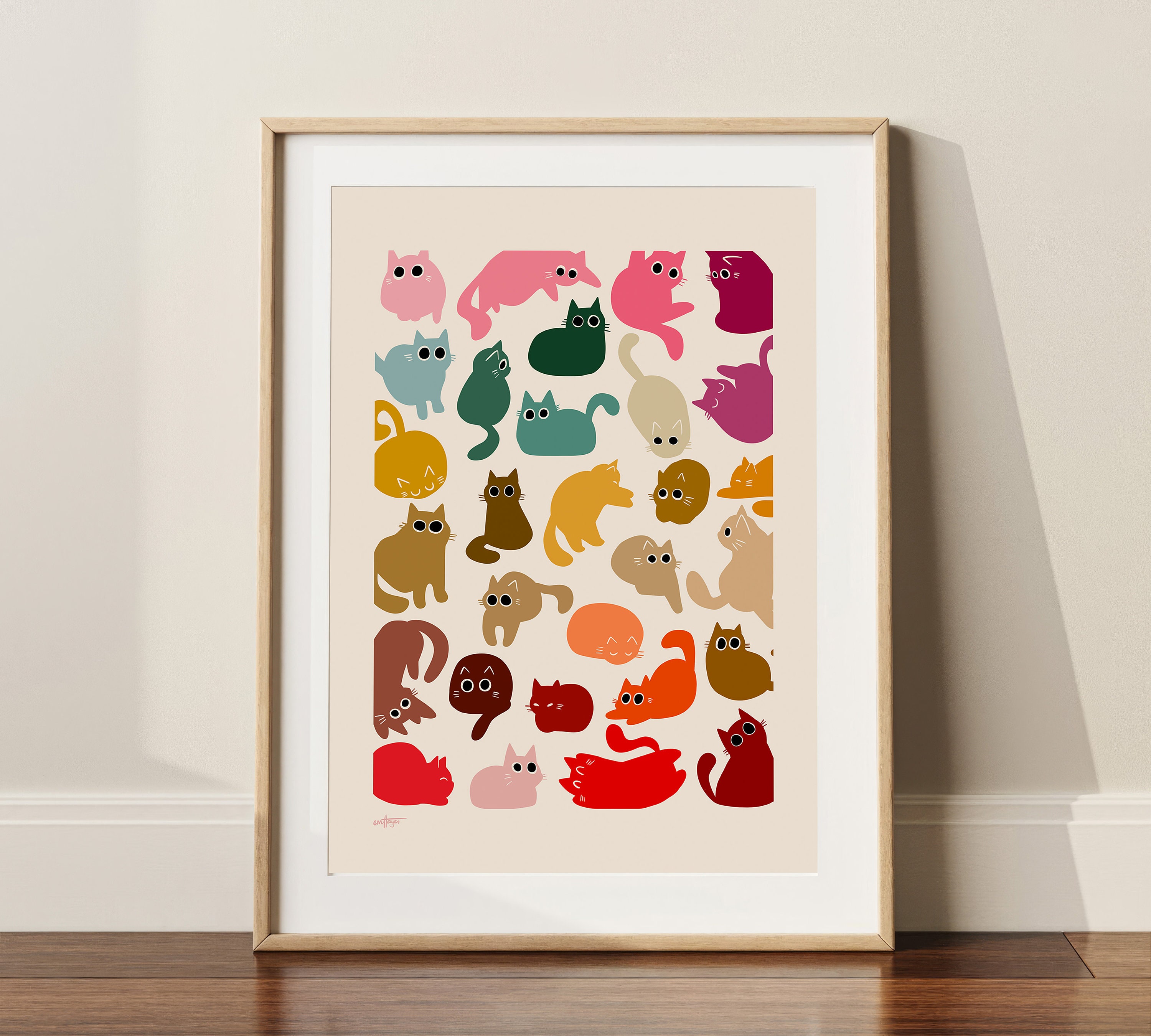 Whimsical Cat Wall Art – Colorful Cats in Fun Poses, Playful Boho Decor ...