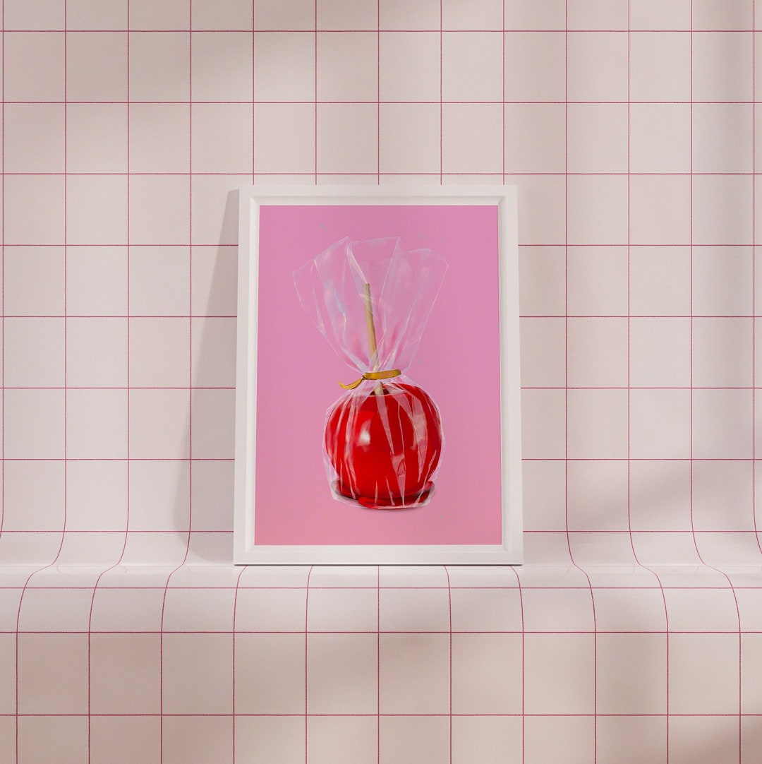 Red Toffee Apple in Cellophane : Trendy Modern Candy Apple Illustration ...