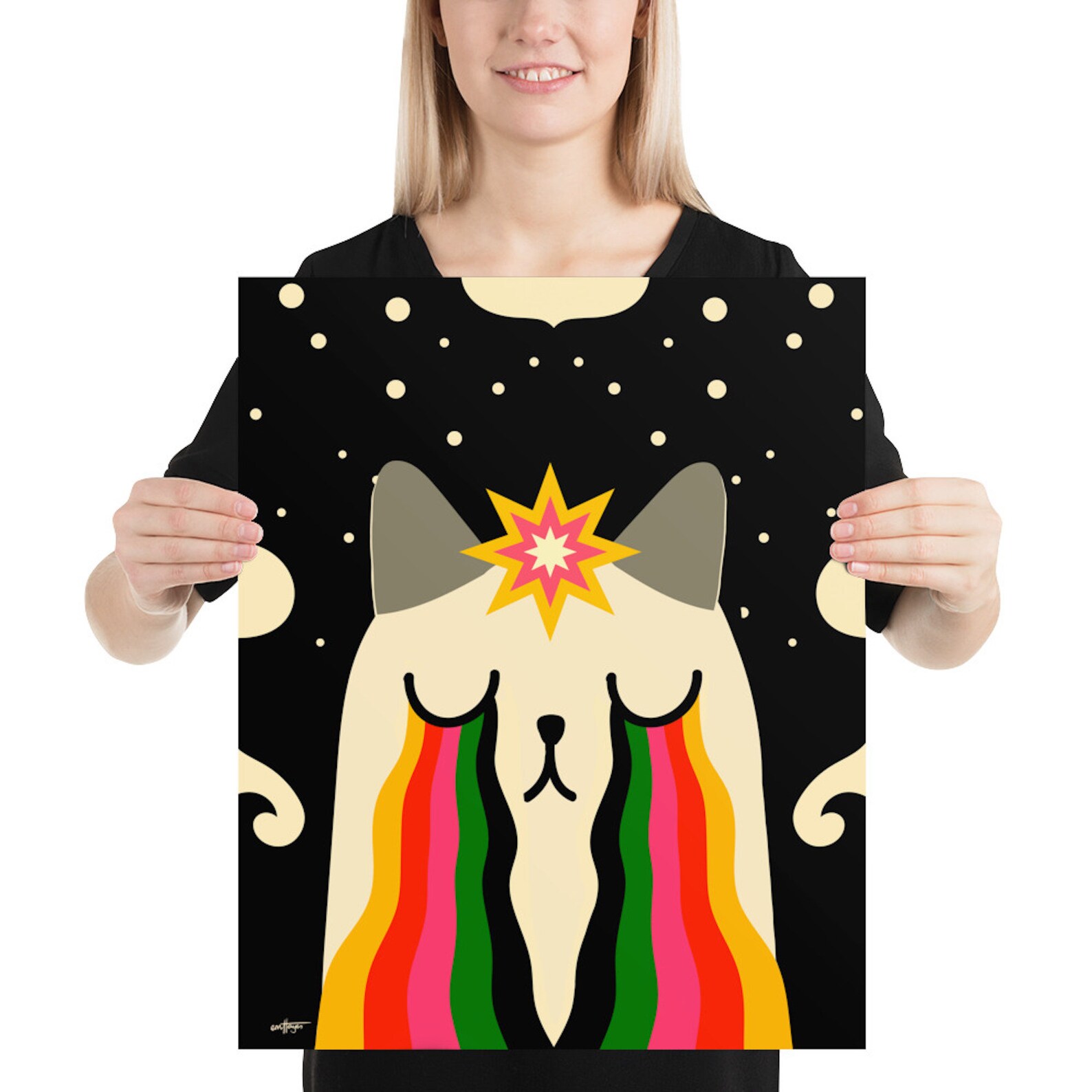 Cat Wall Art, Psychedelic Abstract Trippy Poster With Groovy Cat Decor ...