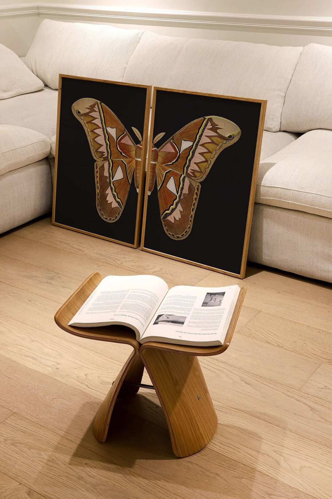 Set of 2 Atlas Moth Prints - Vintage Insect Wall Art on Black ...
