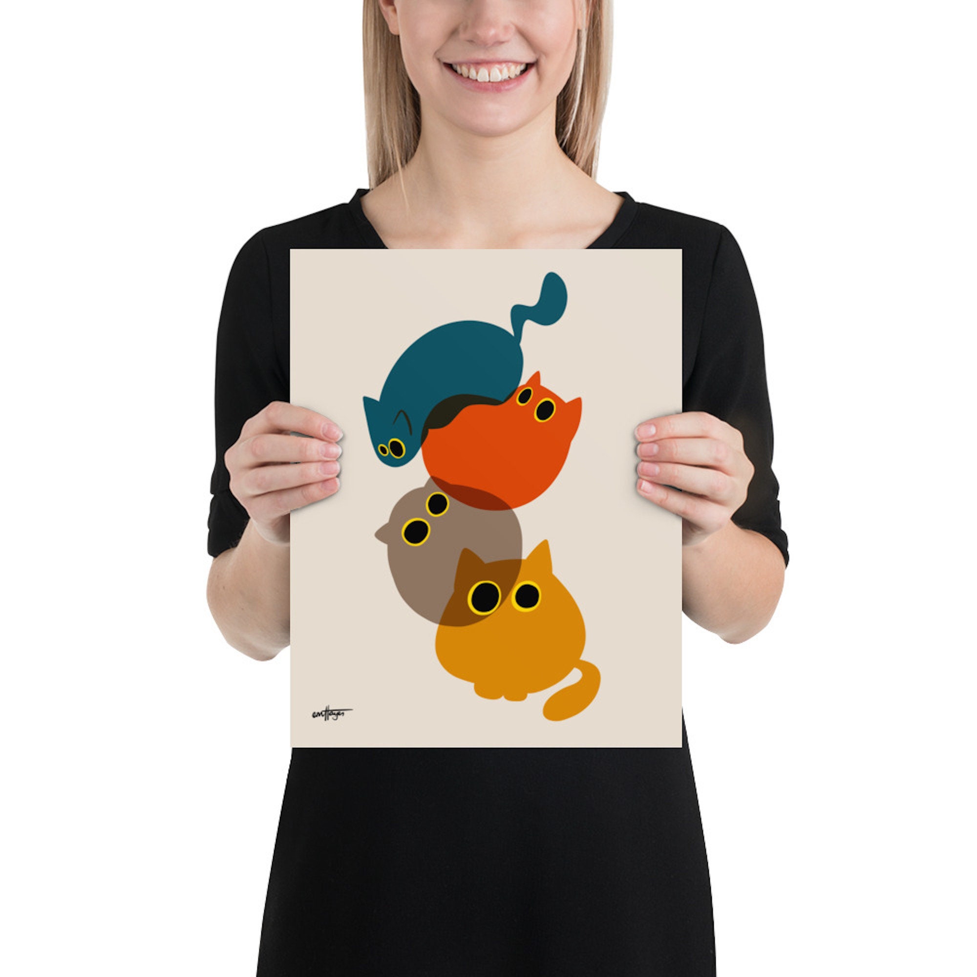 Mid Century Modern Cat Stack, Choose Whole Set or Individual Prints ...